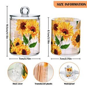 Kigai 4 Pack Sunflower Qtip Holders Dispenser Bathroom Vanity Organizers Clear Plastic Apothecary Jars with Lids for Cotton Ball, Cotton Swab, Cotton Round Pads, Floss