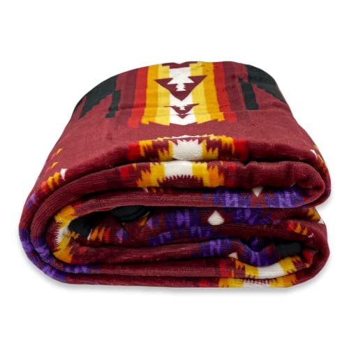 Nu Trendz Signature Southwest Design (Navajo Print) Sherpa Lined Throw 16112 Burgundy