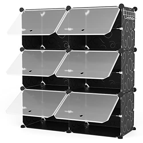 ROJASOP Portable Shoe Rack Organizer 6-Tier Shoe Cabinet 24-Pair Shoe Organizer shoe Storage Expandable Free Standing Stackable Space Shoe Rack with 2 exclusive Versatile Hooks for Bedroom Black