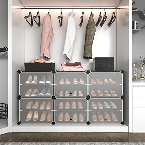 ROJASOP Portable Shoe Rack Organizer 6-Tier Shoe Cabinet 24-Pair Shoe Organizer shoe Storage Expandable Free Standing Stackable Space Shoe Rack with 2 exclusive Versatile Hooks for Bedroom Black