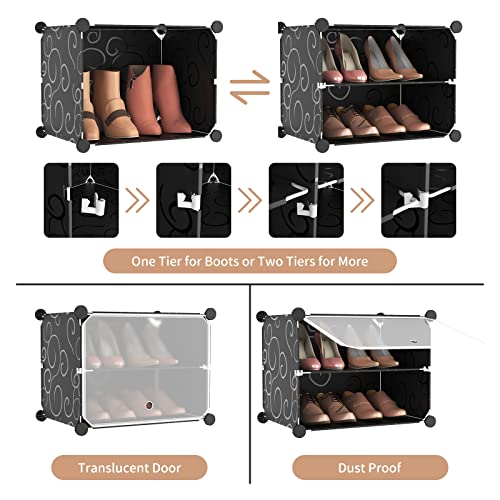 ROJASOP Portable Shoe Rack Organizer 6-Tier Shoe Cabinet 24-Pair Shoe Organizer shoe Storage Expandable Free Standing Stackable Space Shoe Rack with 2 exclusive Versatile Hooks for Bedroom Black