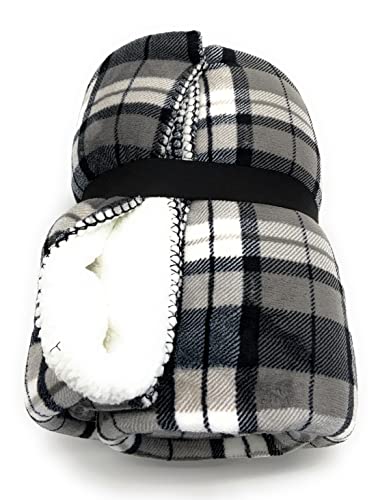 Victoria's Secret Pink Plush Soft Sherpa Blanket, Gray Plaid