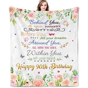 90th birthday gifts for women, 90th birthday decorations for women, 90th birthday gifts for men, 90th birthday gift ideas for mom grandma, 90 year old birthday gifts for women throw blankets 60"x 50"