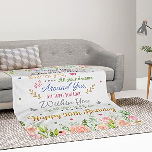 90th Birthday Gifts for Women, 90th Birthday Decorations for Women, 90th Birthday Gifts for Men, 90th Birthday Gift Ideas for Mom Grandma, 90 Year Old Birthday Gifts for Women Throw Blankets 60"x 50"