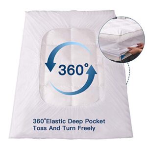 ELEMUSE King Size Extra Thick Fusion Goose Down Feather Filled Mattress Topper, Plush Fluffy Doule Layer Pillowtop Mattress Pad Cover, Soft Featherbed with 8-21 Inch Deep Pocket