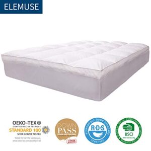 ELEMUSE King Size Extra Thick Fusion Goose Down Feather Filled Mattress Topper, Plush Fluffy Doule Layer Pillowtop Mattress Pad Cover, Soft Featherbed with 8-21 Inch Deep Pocket