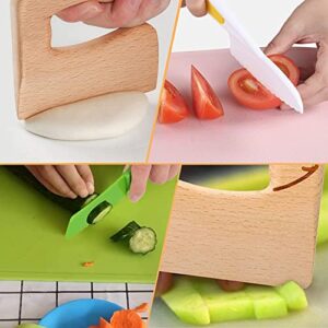 Leking 8 Pcs Wooden Kids Kitchen Knife, Plastic Kids Knife Set Include Wood Kids Safe Knife, Serrated Edges Plastic Toddler Knife, Plastic Potato Slicers, Sandwich Cutter, Y Peeler and Cutting Board