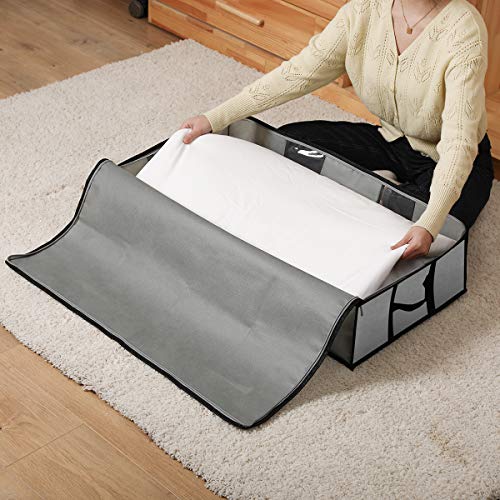 HERNEAT Underbed Storage Bags Organizer Containers 4pack with Firm Handle and Metal Zipper Large Storage Bags Comforters Under Bed Storage Bags with Clear Window for Blankets Clothes