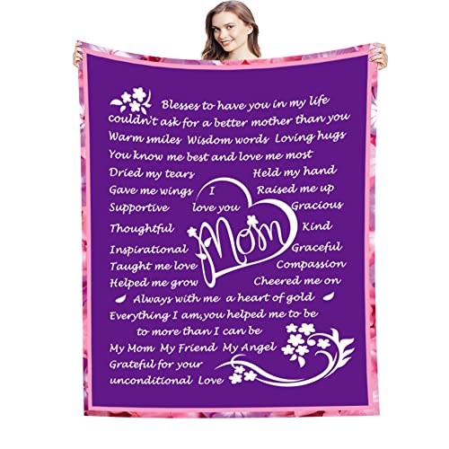 Telanbabei to My Mom Blanket Unique Love Throw Soft Blankets Birthday Gift for Women from Daughter Son on Thanksgiving, Mother’s Day，or Christmas Mom Gifts Bed Flannel Blankets Decor (Purple) 60"x50"