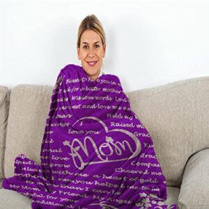 Telanbabei to My Mom Blanket Unique Love Throw Soft Blankets Birthday Gift for Women from Daughter Son on Thanksgiving, Mother’s Day，or Christmas Mom Gifts Bed Flannel Blankets Decor (Purple) 60"x50"