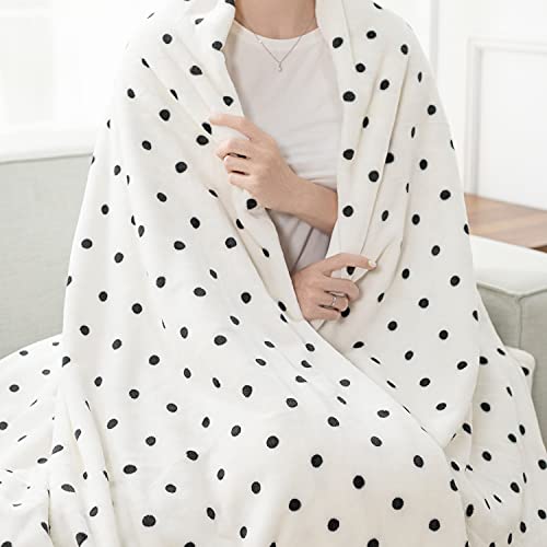 Kingole Flannel Fleece Microfiber Throw Blanket, Luxury Cream White Twin Size Dot Pattern Lightweight Cozy Couch Bed Super Soft and Warm Plush Solid Color 350GSM (66 x 90 inches)