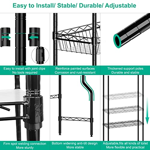 Folews Bathroom Organizer Over The Toilet Storage, 4-Tier Bathroom Shelves Over Toilet Shelf Above Toilet Storage Rack Freestanding Bathroom Space Saver with Adjustable Shelves and Baskets