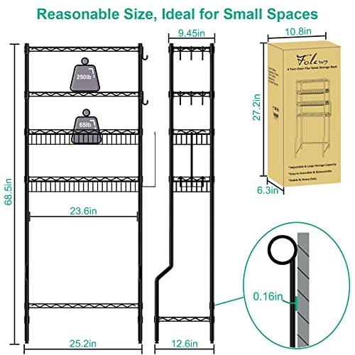 Folews Bathroom Organizer Over The Toilet Storage, 4-Tier Bathroom Shelves Over Toilet Shelf Above Toilet Storage Rack Freestanding Bathroom Space Saver with Adjustable Shelves and Baskets