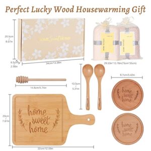 House Warming Gifts New Home,New Home Gifts for Home,Christmas House Warming Gifts for Couple Women Men,Home Sweet Home Housewarming Gift Bamboo Serving Board Coasters Spoon