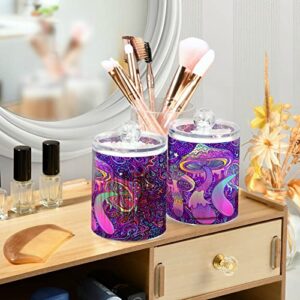 2 Pack Qtip Holder Dispenser for Cotton Ball Magic Mushrooms Cotton Swab Cotton Round Pads Clear Plastic Acrylic Jar Set Bathroom Canister