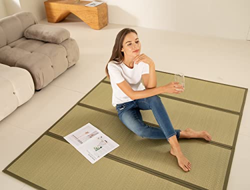 MustMat Tatami Mat Rush Grass Tatami Mattress Japanese Traditional Foldable (queen-61 x78)