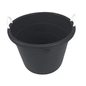 Homz Multipurpose 17 Gallon Plastic Open-Top Storage Round Utility Tub with Rope Handles for Indoor or Outdoor Home Organization, Black (2 Pack)