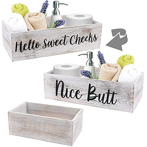 LotFancy Farmhouse Bathroom Decor, Funny Wall Signs and Wooden Back of Toilet Storage Basket