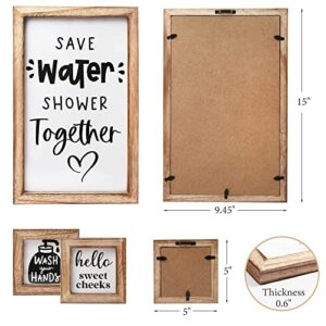 LotFancy Farmhouse Bathroom Decor, Funny Wall Signs and Wooden Back of Toilet Storage Basket