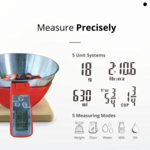 Fradel Digital Kitchen Food Scale with Bowl (Removable) and Measuring Cup - Stainless Steel, Backlight, 11lbs Capacity - Cooking, Baking, Gym, Diet - Precise Measuring (Black)