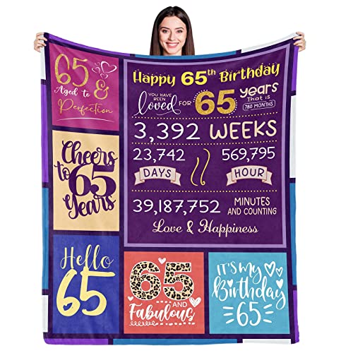 65th Birthday Gifts for Women Blanket,65th Birthday Decorations for Women,65th Birthday Gifts for Men,Gifts for 65 Year Old Woman,1958 Birthday Gifts for Women,Her,Him,Sister Throw Blanket 60"x50"