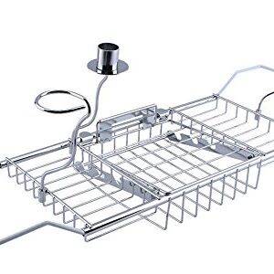 Yontree Bathtub Tray Caddy Stainless Steel Expandable with Bathroom Wine Glass Racks Reading Holder (24-33) x3.3x7.9 Inches