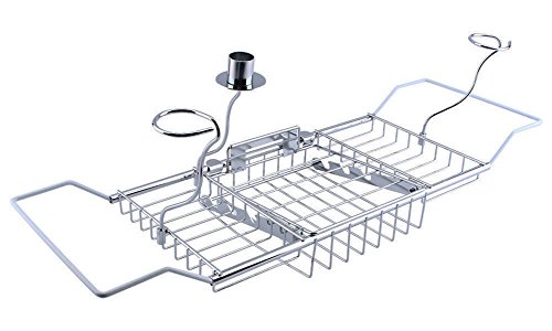 Yontree Bathtub Tray Caddy Stainless Steel Expandable with Bathroom Wine Glass Racks Reading Holder (24-33) x3.3x7.9 Inches