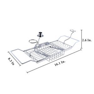 Yontree Bathtub Tray Caddy Stainless Steel Expandable with Bathroom Wine Glass Racks Reading Holder (24-33) x3.3x7.9 Inches