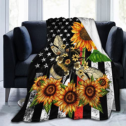 Sunflower Blanket，American Flag Throw Blanket，Bee Honey Ultra Soft Microplush Bed Blanket Sunflower Gifts for Women