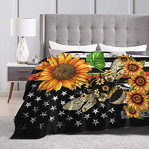 Sunflower Blanket，American Flag Throw Blanket，Bee Honey Ultra Soft Microplush Bed Blanket Sunflower Gifts for Women