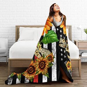 Sunflower Blanket，American Flag Throw Blanket，Bee Honey Ultra Soft Microplush Bed Blanket Sunflower Gifts for Women