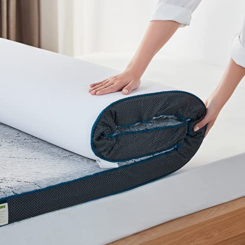 LINSY LIVING Mattress Topper Full, 3-Inch Memory Foam Firm Mattress Topper Full Size, Bamboo Charcoal Infusion with Removable Bamboo Cover, Cooling Mattress Topper, CertiPUR-US Certified