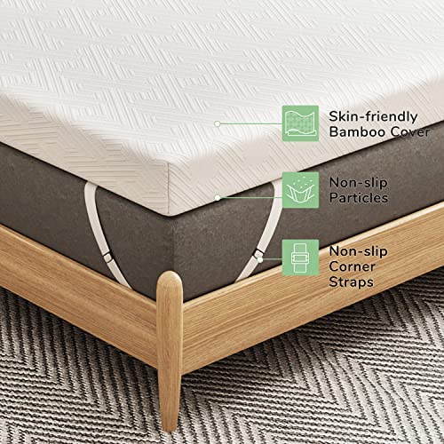 Novilla Queen Mattress Topper, 4 Inch Gel Memory Foam Mattress Topper Queen Enhance Cooling, Motion Isolation & Pressure Relieving, Non-Slip Design with Breathable Bamboo Charcoal Cover