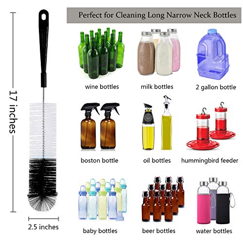 ALINK 8-Pack Bottle Cleaning Brush Set - Long Handle Black Bottle Cleaner for Washing Narrow Wine/Beer Bottles/Thermos/Flask Tumbler/Sport Well/Kettle/Lid Brush, Straw Brush