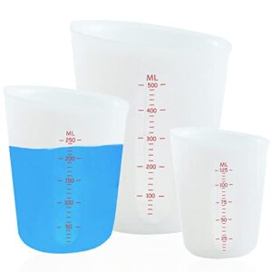 3 pcs silicone flexible measuring cups,melting cups for epoxy resin,butter,chocolate and more,2 cup&1 cup&1/2 cup,squeeze and pour silicone measuring cup with marking ounce/ml