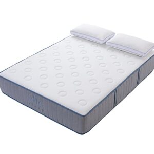 Memory Foam and Innerspring Hybrid Mattress, 14-Inch California King Size Mattress, Two-Sided Flippable Medium Firm Mattress with 2 Bonus Pillows, Bed-in-a-Box, CertiPUR-US