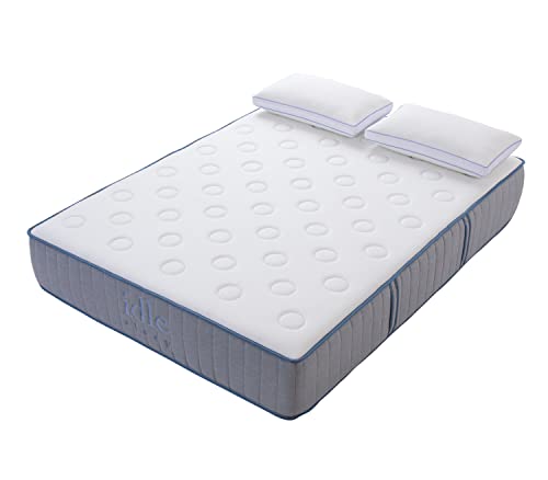 Memory Foam and Innerspring Hybrid Mattress, 14-Inch California King Size Mattress, Two-Sided Flippable Medium Firm Mattress with 2 Bonus Pillows, Bed-in-a-Box, CertiPUR-US