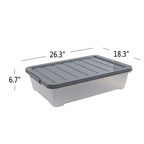 CadineUS 3-pack Large Plastic Under Bed Boxes with Wheels, Shallow Storage Tote Bins, 40 Quarts