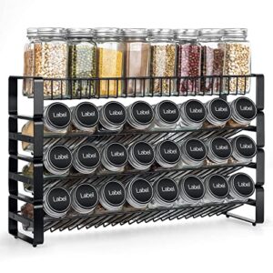 jonyj spice rack organizer for cabinet, 4 tier stackable seasoning rack organizer, detachable countertop spice rack, freestanding spice jar organizer, black frosted iron kitchen counter shelf