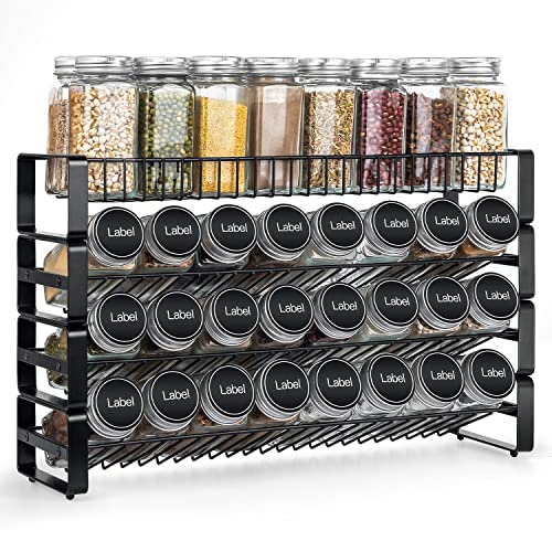 JONYJ Spice Rack Organizer for Cabinet, 4 Tier Stackable Seasoning Rack Organizer, Detachable Countertop Spice Rack, Freestanding Spice Jar Organizer, Black Frosted Iron Kitchen Counter Shelf