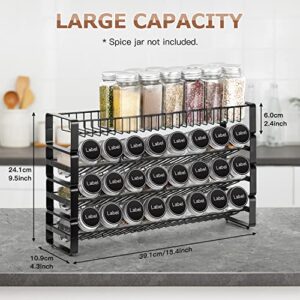 JONYJ Spice Rack Organizer for Cabinet, 4 Tier Stackable Seasoning Rack Organizer, Detachable Countertop Spice Rack, Freestanding Spice Jar Organizer, Black Frosted Iron Kitchen Counter Shelf