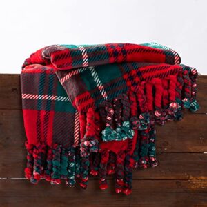 Cozy Bliss Tassel Throw Blanket for Couch, Buffalo Plaid Blanket with Tassel, Super Soft Fuzzy Fleece Blanket Decorative for Sofa Couch Bed Living Room (Red/Green, Throw 50" x 60")