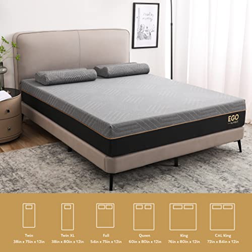 EGOHOME 12 Inch Cal King Memory Foam Mattress for Back Pain, Cooling Gel Mattress Bed in a Box, Made in USA, CertiPUR-US Certified, Therapeutic Medium Mattress, 72”x84”x12”, Black