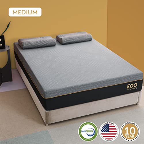 EGOHOME 12 Inch Cal King Memory Foam Mattress for Back Pain, Cooling Gel Mattress Bed in a Box, Made in USA, CertiPUR-US Certified, Therapeutic Medium Mattress, 72”x84”x12”, Black