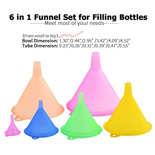 Delove All Purpose Plastic Funnel Set of 6 - Funnels for Kitchen Use Filling Bottles - Small Funnel Set- Mini/Small//Large - Food Grade and BPA Free