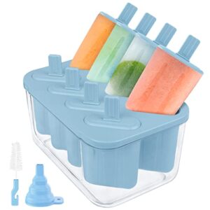 Korlon Popsicle Molds, 8 Cavity Popsicle Maker Molds Set, Homemade Ice Popsicles Molds for Kids with Sticks & Brush & Funnel for Making Yogurt Juice Smoothies