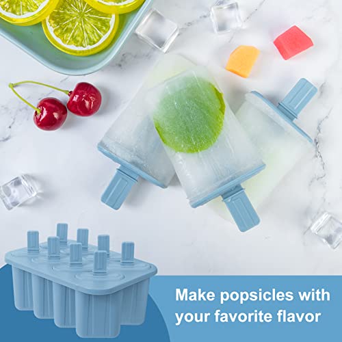 Korlon Popsicle Molds, 8 Cavity Popsicle Maker Molds Set, Homemade Ice Popsicles Molds for Kids with Sticks & Brush & Funnel for Making Yogurt Juice Smoothies