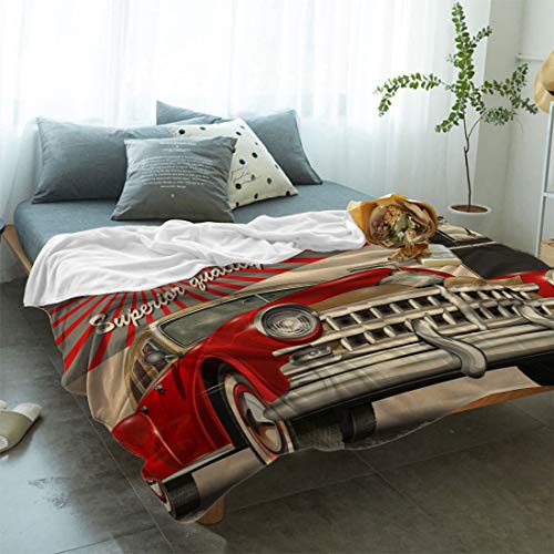 Ultra Soft Flannel Fleece Bed Blanket Vintage Car Filling Station Route 66 Throw Blanket All Season Warm Fuzzy Light Weight Cozy Plush Blankets for Living Room/Bedroom 50x60in