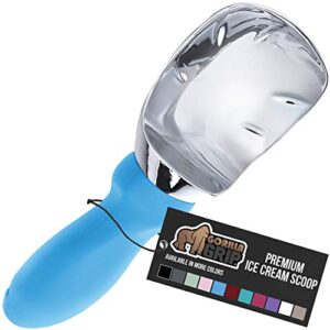 gorilla grip large, comfortable handle, heavy duty ice cream scoop, professional grade scooper, get perfect shape scoops, great for spooning frozen hard gelato and sorbet, cookie dough, melon, aqua