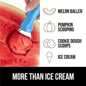 Gorilla Grip Large, Comfortable Handle, Heavy Duty Ice Cream Scoop, Professional Grade Scooper, Get Perfect Shape Scoops, Great for Spooning Frozen Hard Gelato and Sorbet, Cookie Dough, Melon, Aqua